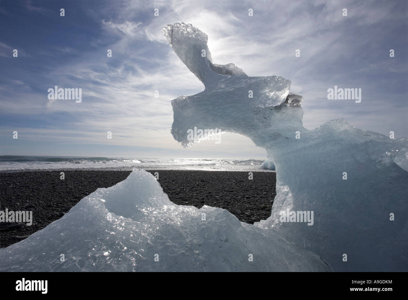 Melting ice cubes at the beach near Jokulsarlon, Iceland Stock Photo ...