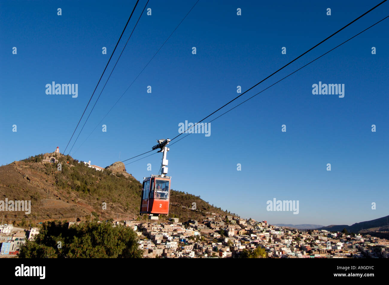 The Teleferico cable car over Zacatecas city with Cerro de la Bufa in ...
