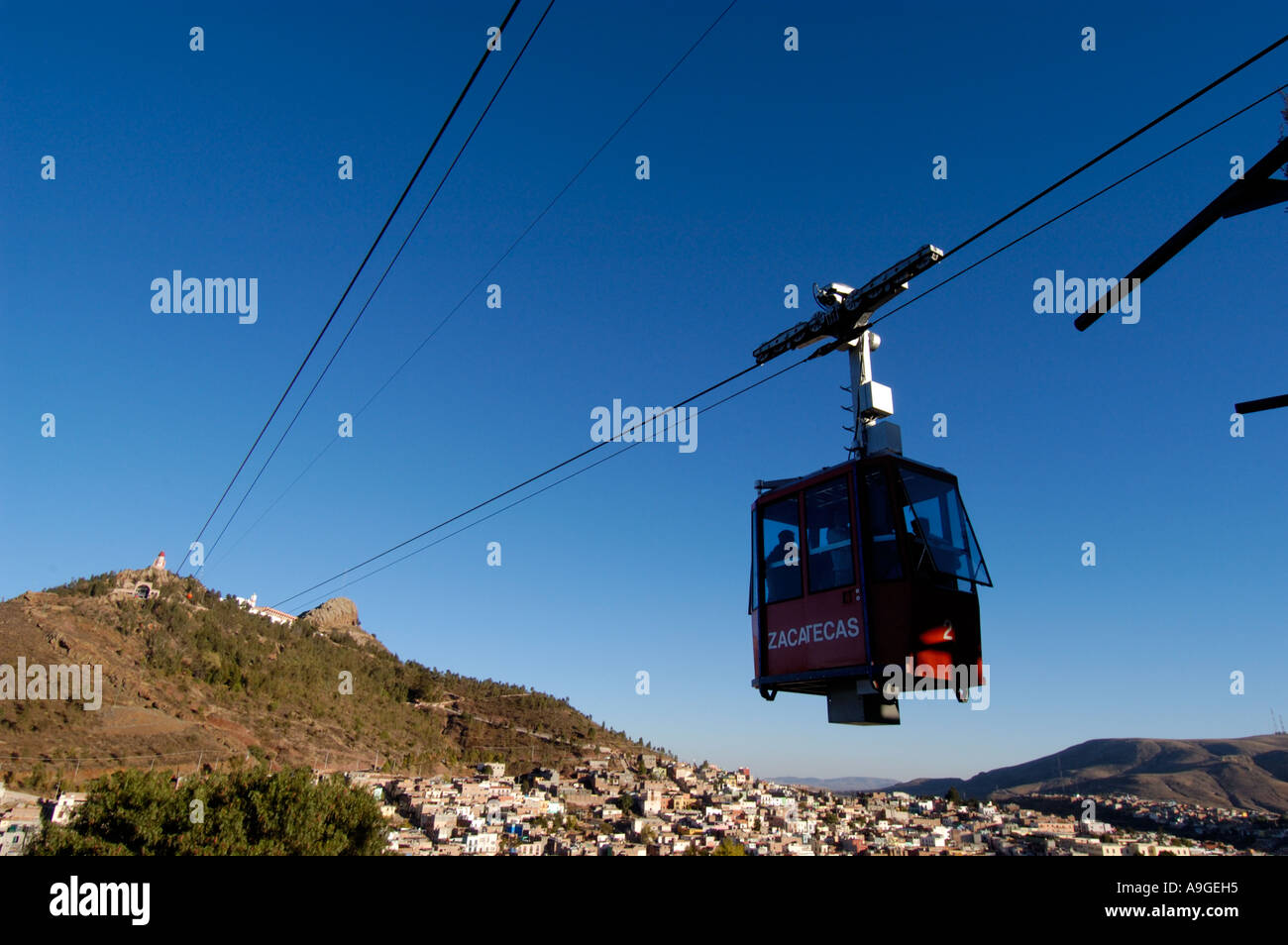 The Teleferico cable car over Zacatecas city with Cerro de la Bufa in ...