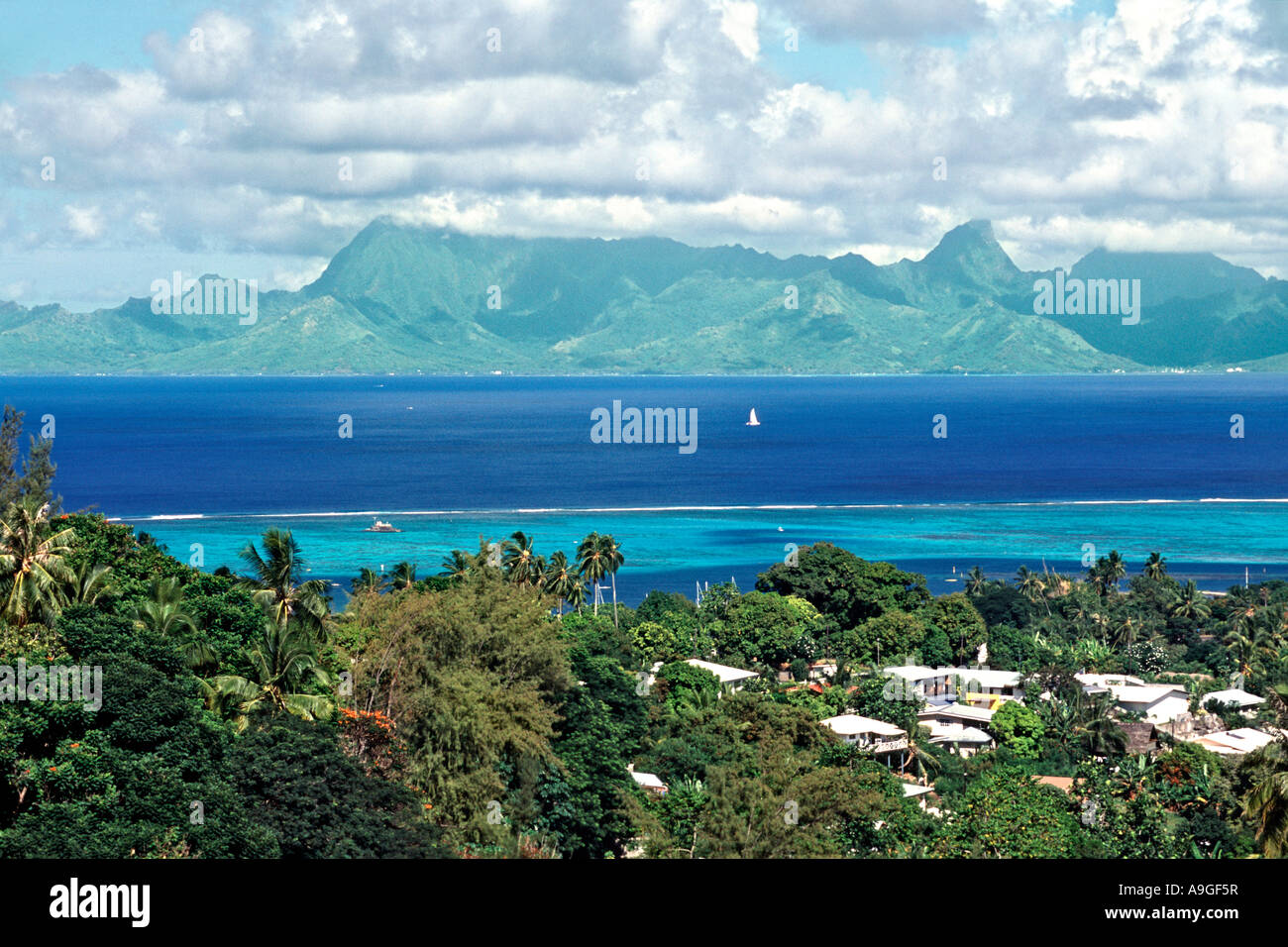 View of the island of Moorea from the island of Tahiti in French ...