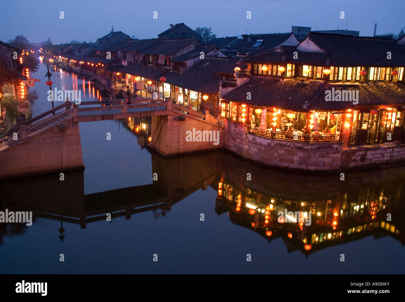 Xitang ancient water town restaurant at dusk, location for film Mission ...