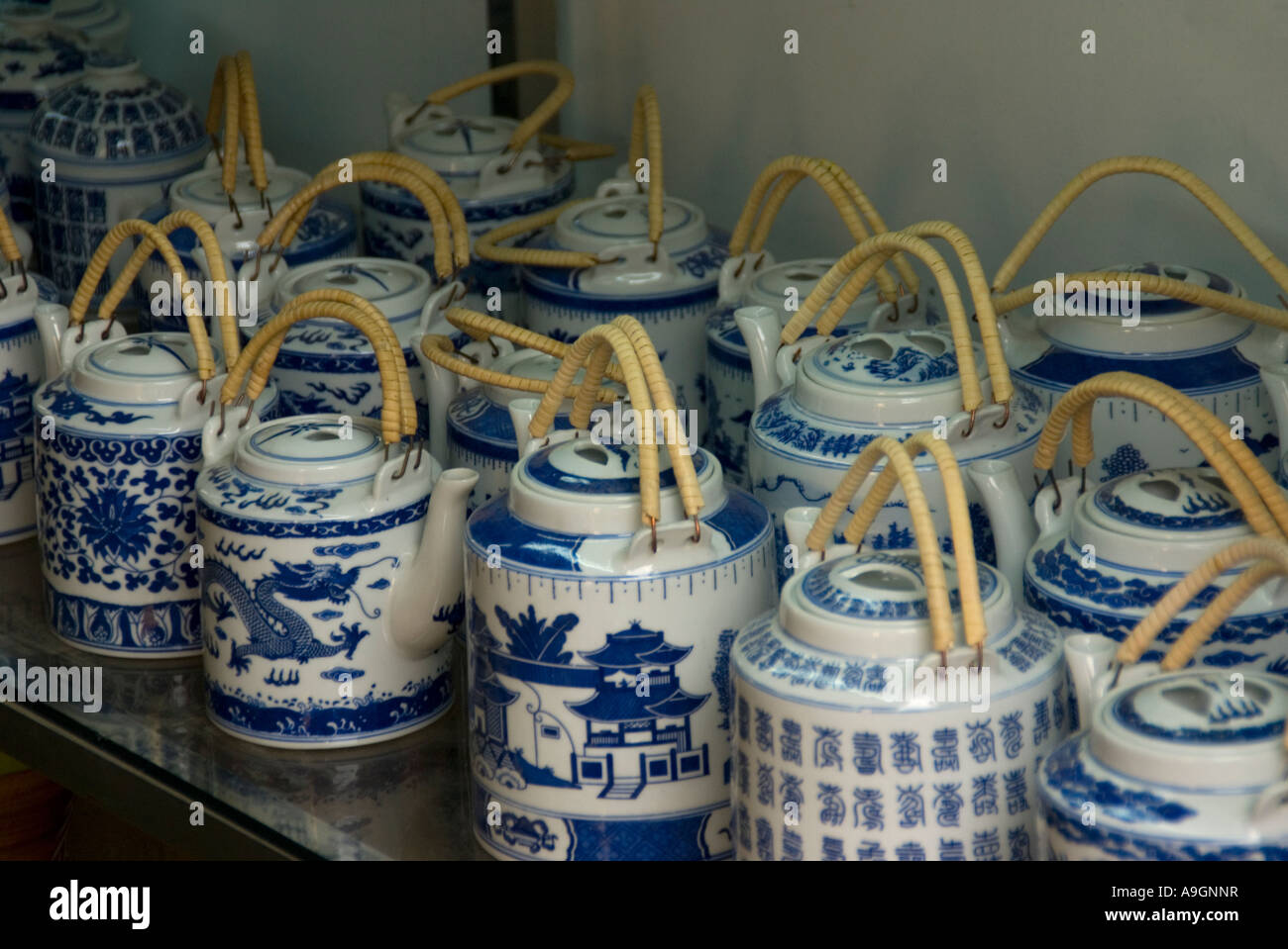 Porcelain tea pots in shop in Xitang ancient water town Stock Photo - Alamy