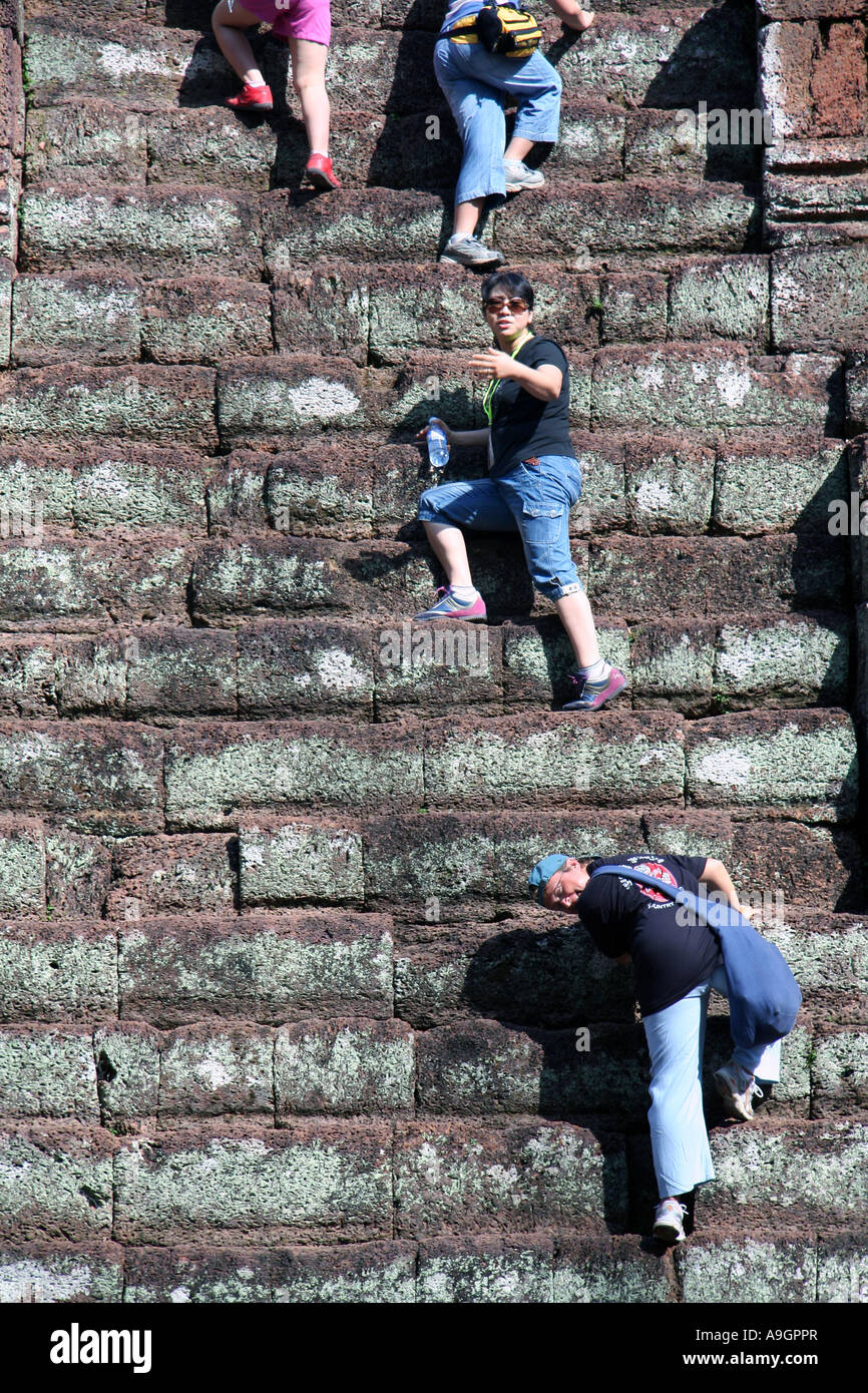 Angkor Wat people climb steep steps Cambodia Stock Photo - Alamy