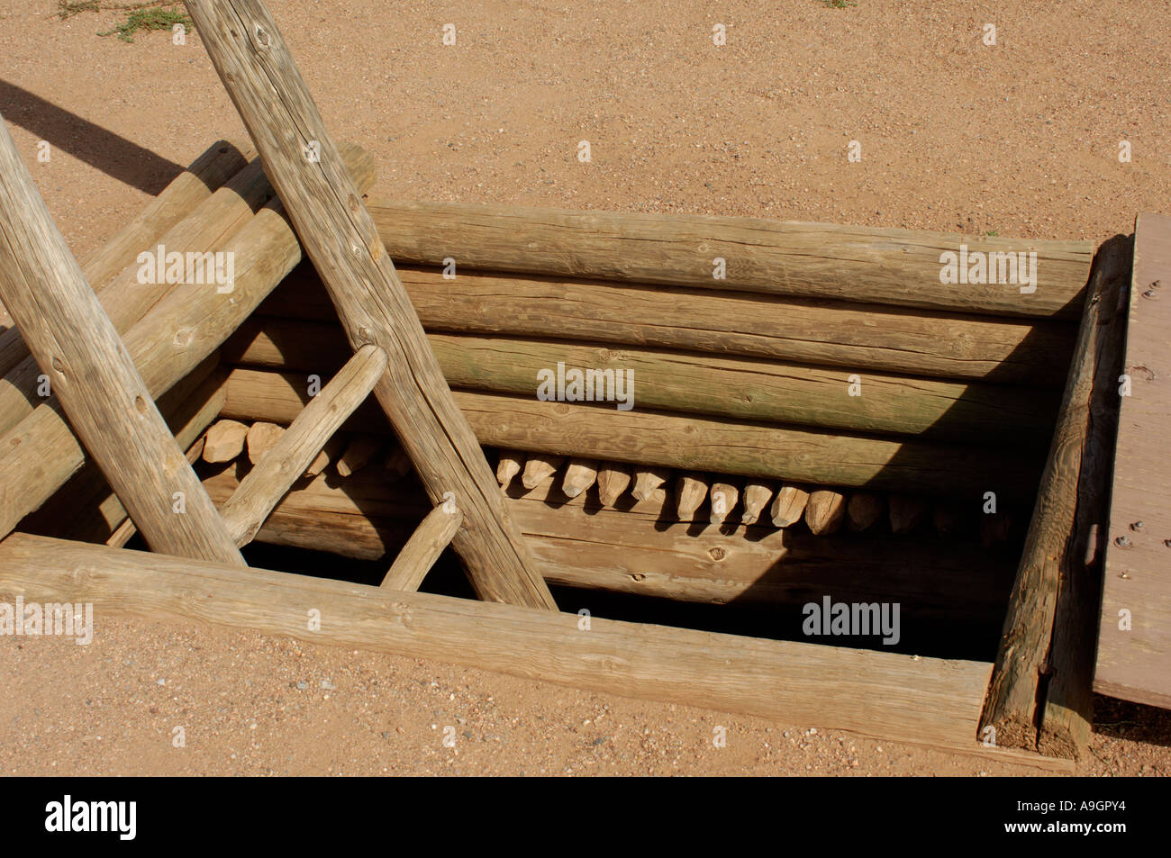 Restored kiva entrance ladder at Pecos Pueblo seat of the 17th century ...