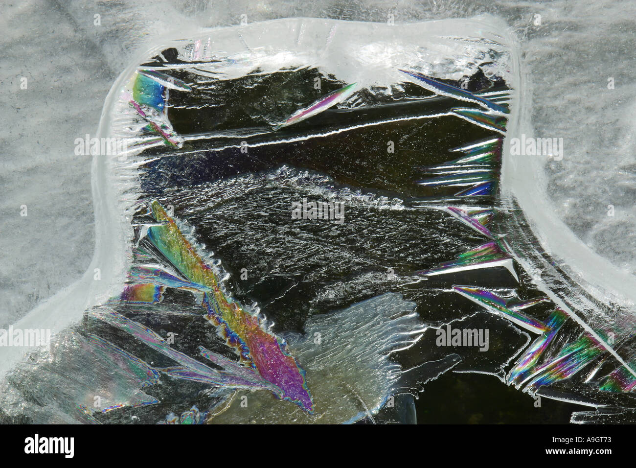 colors in the ice, visible by a polfilter, Germany, Bavaria, Bad ...