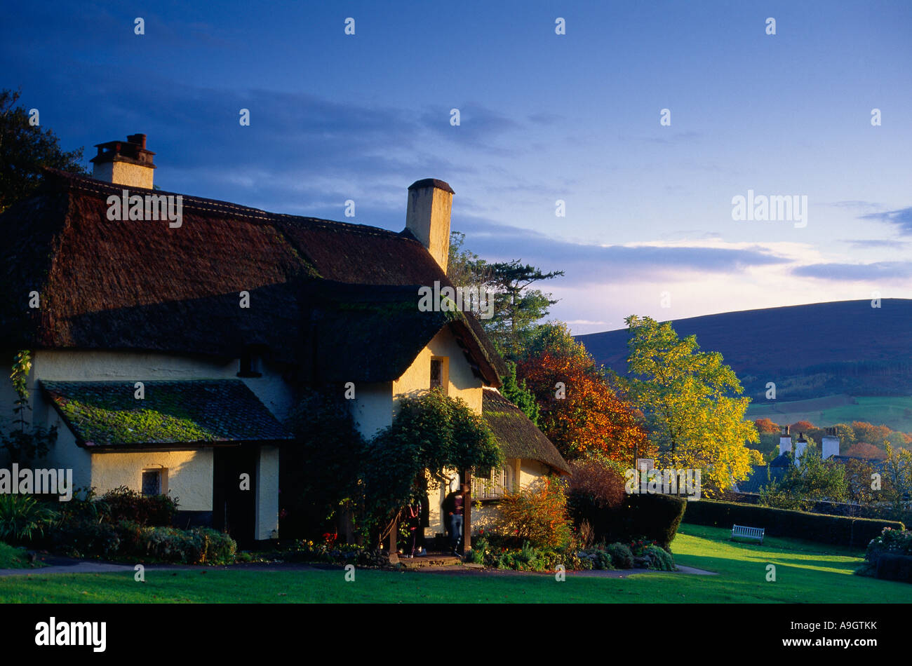 a thatched cottage at Selworthy Exmoor National Park Somerset England ...
