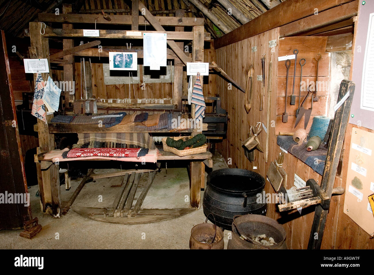 Weaving loom in old crofters cottage Museum of Island life Isle of Skye ...