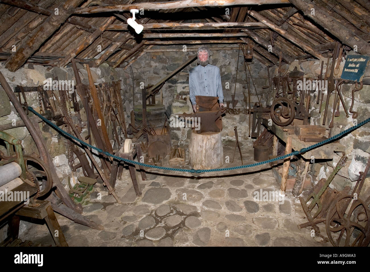 Old Smithy with tools in traditional crofters barn Museum of Island ...