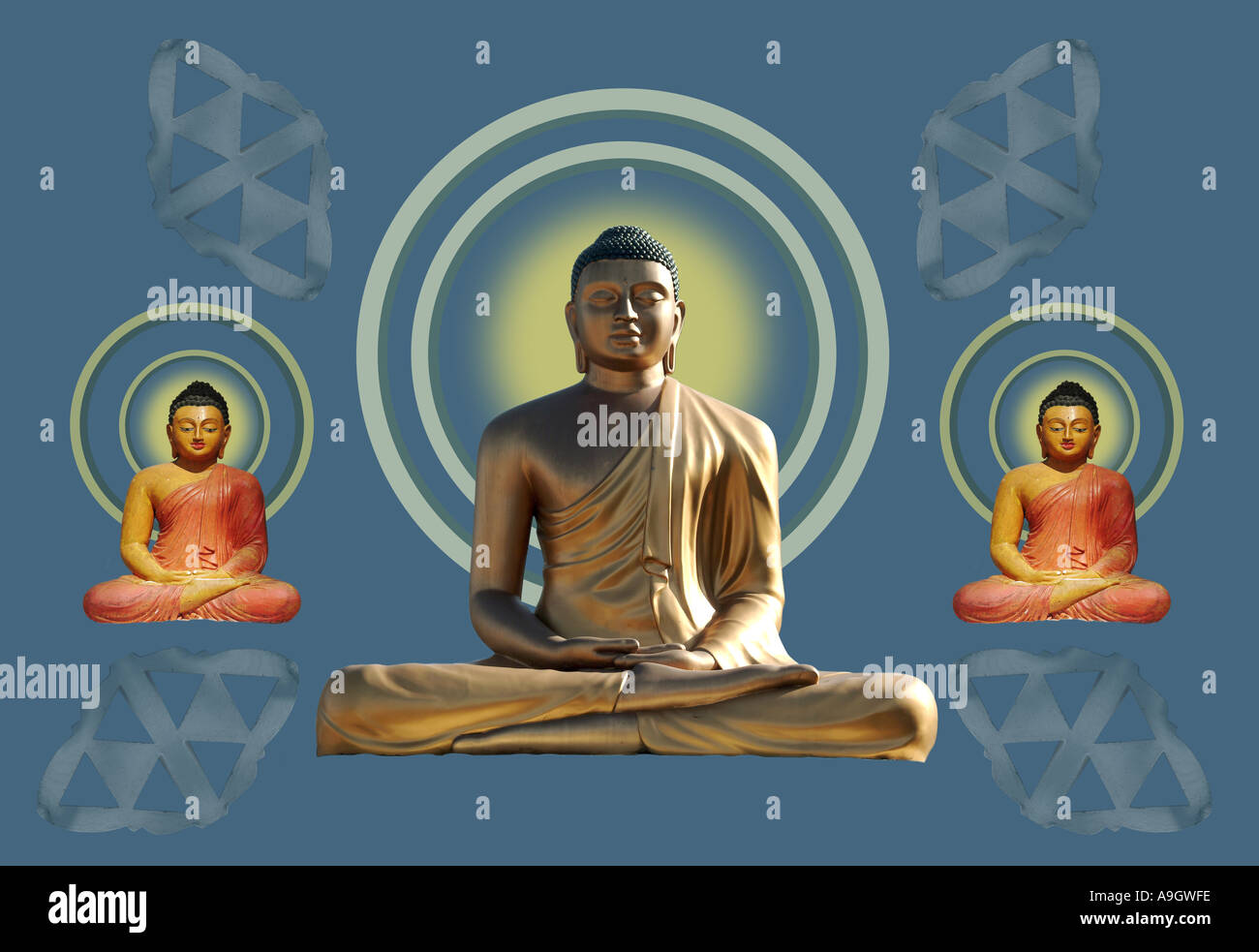 pattern created from three bhudda statues from sri lanka Stock Photo ...