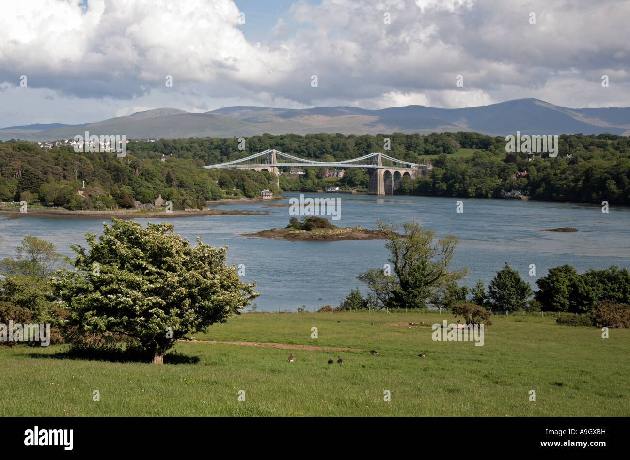 Menai Bridge, Anglesey, North Wales, UK , Europe,crossing over the ...