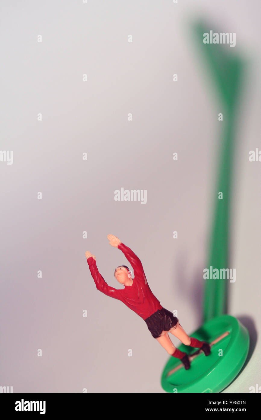 Subbuteo Leeds Replica Table Football Players goalkeeper on stand Stock ...