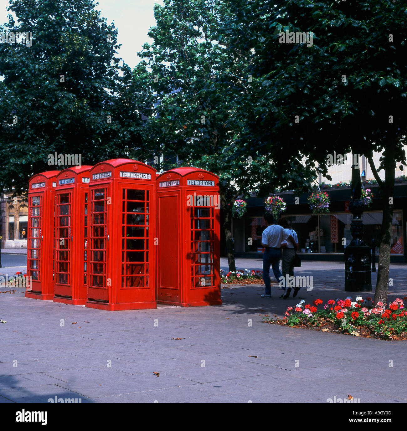Red Telephone Boxes at Cheltenham Gloucestershire England Stock Photo ...