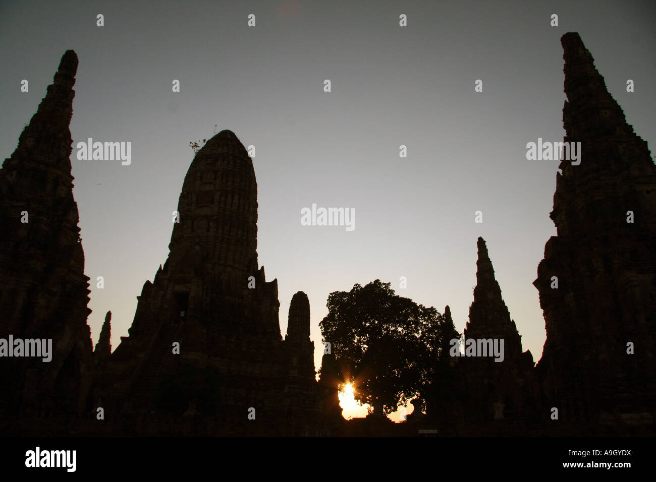 Sunset over Temples Ayuthaya Thailand Stock Photo - Alamy