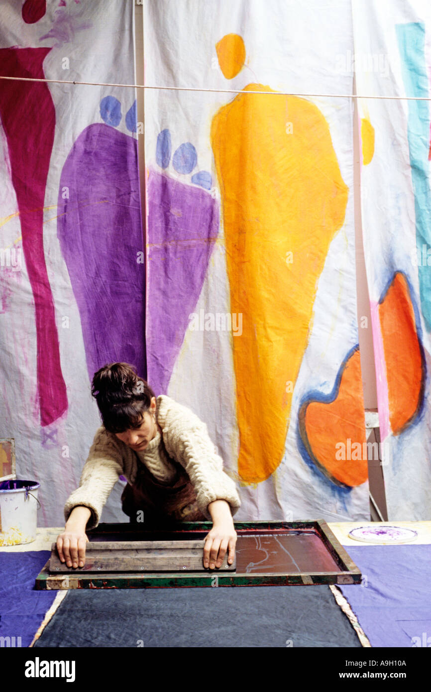 Silk screen printing pulling paint over the silk screen Dawn Dupree ...