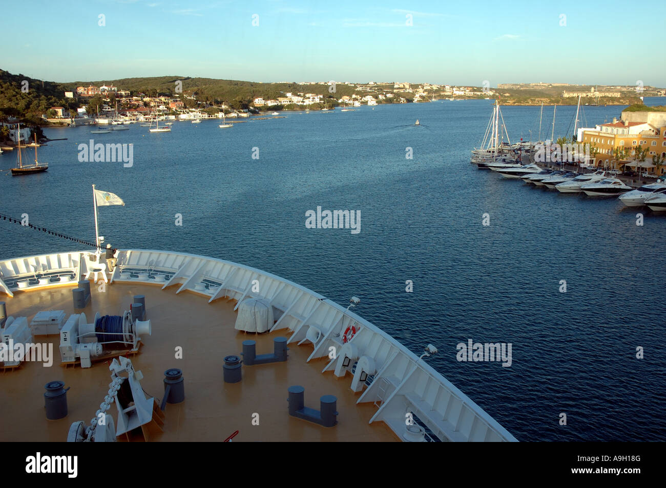 Sunset departure from Mahon on cruise ship Island Star Stock Photo - Alamy