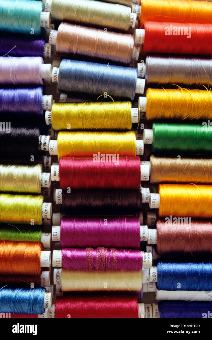 Rows of Cotton reels Stock Photo - Alamy