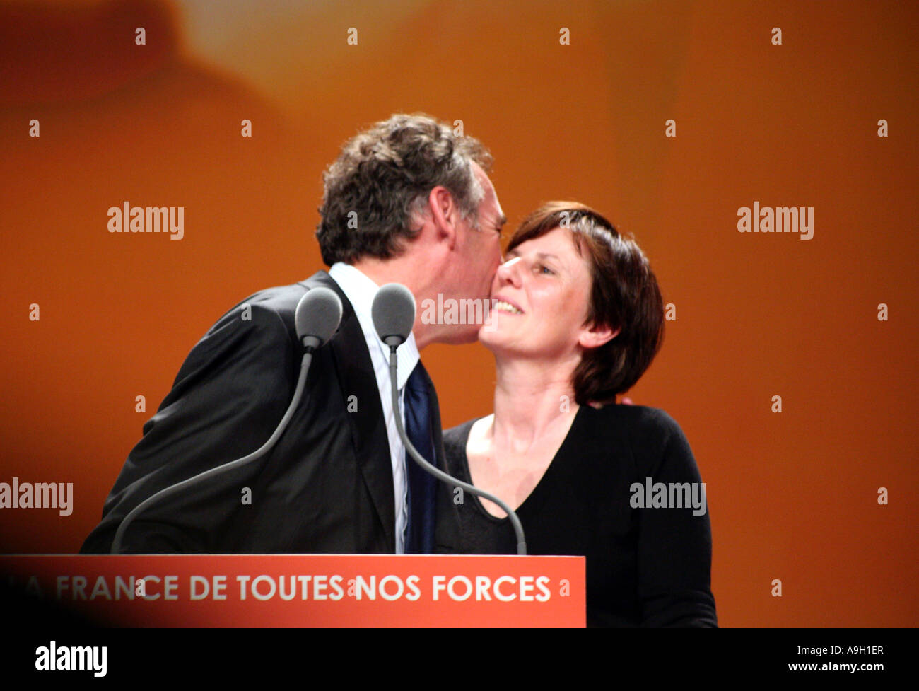 French politician Francois Bayrou kisses his wife Babette Elisabeth ...