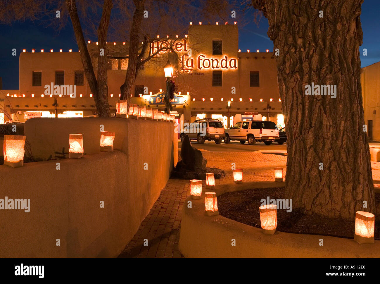 Taos Plaza Lit with Luminaria, Taos, New Mexico, USA Stock Photo - Alamy