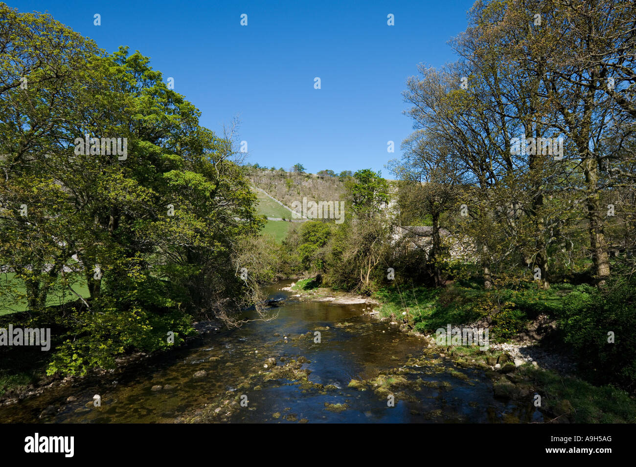 River and Church behind Trees, Arncliffe, Wharfedale, Yorkshire Dales ...