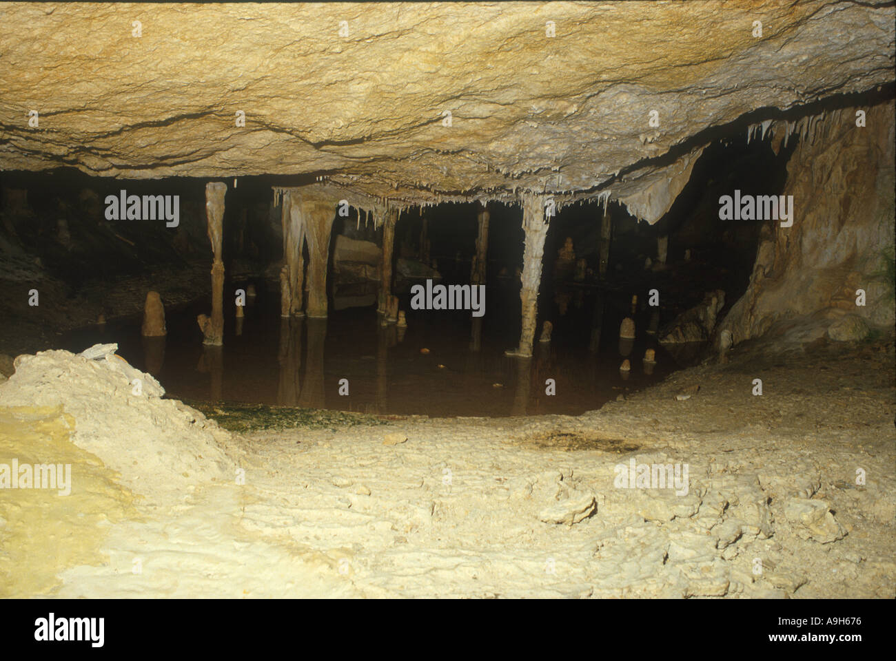Caves Limestone cave stalactites and stalagmites pool Ibiza Stock Photo ...