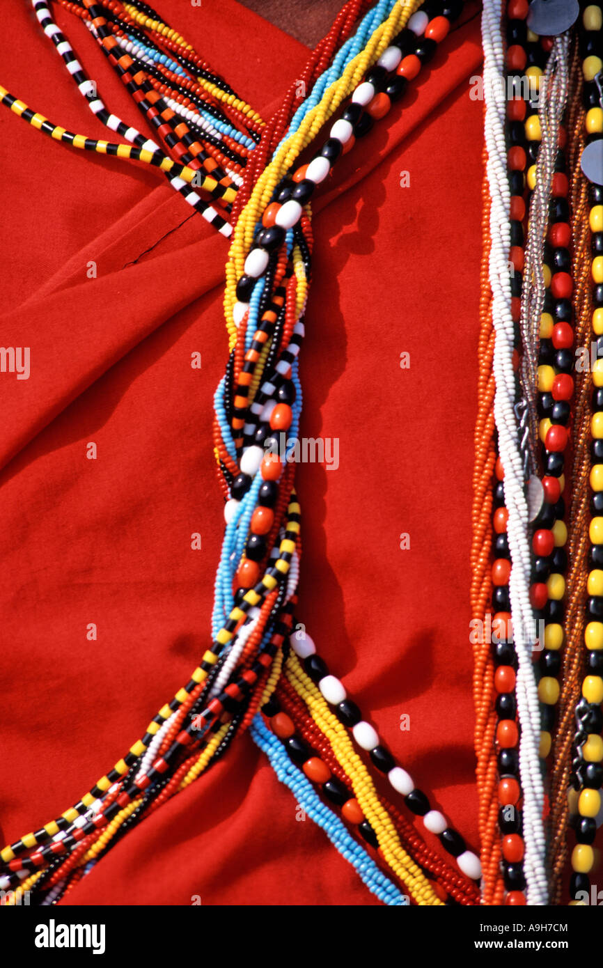 Close-up of the traditional jewellery and decorative beadwork worn by ...