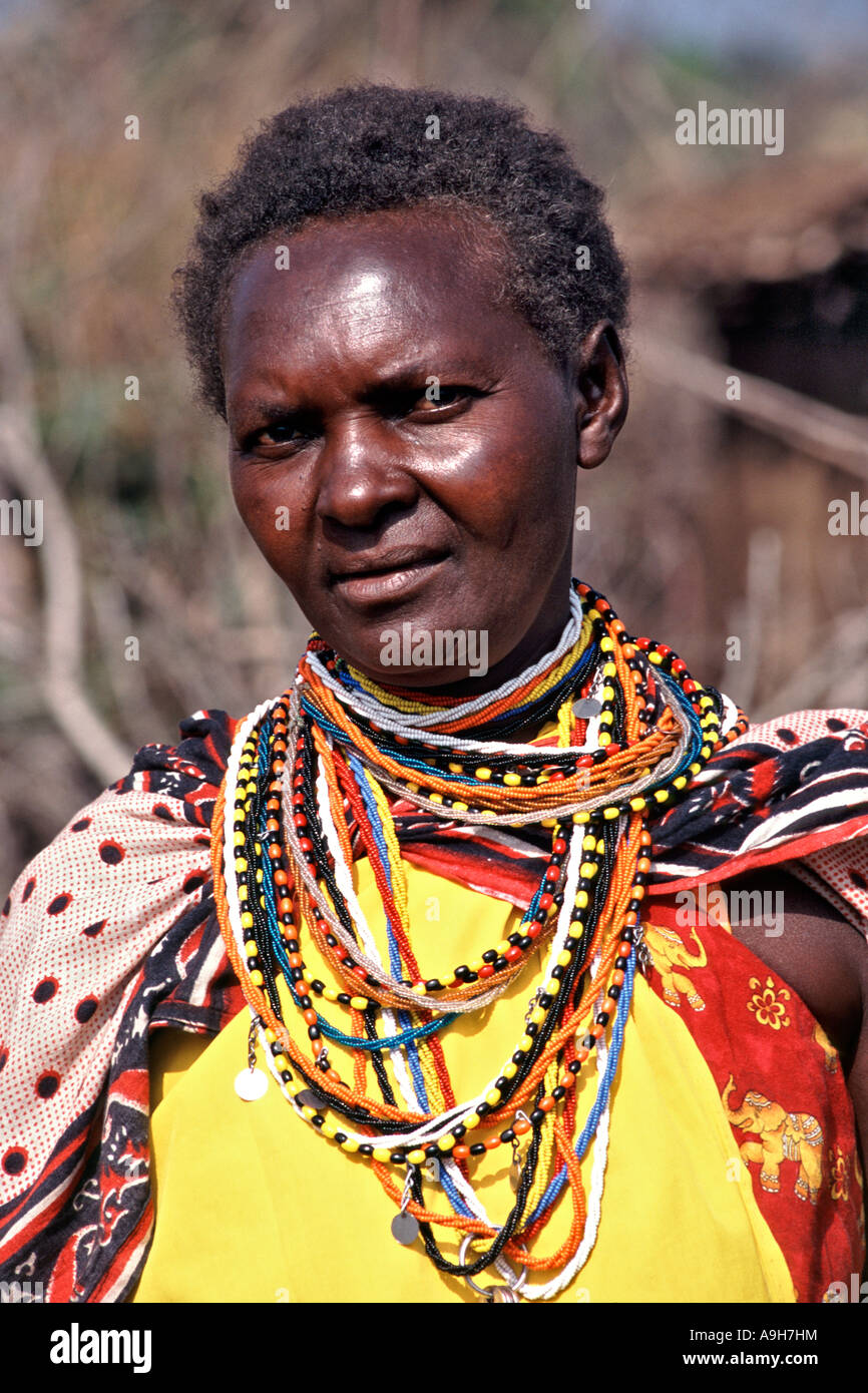 Portrait of a Masai woman with her traditional outfit and jewellery in ...