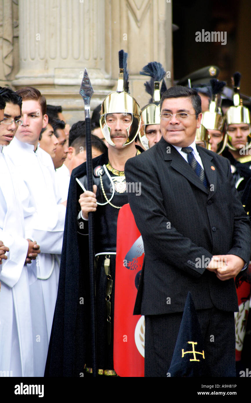 man in a roman soldier costume in a catholic procession, Tunja, Boyacá ...