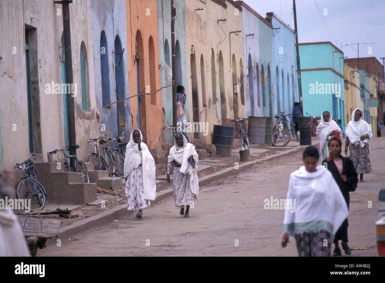 Street of Asmara Eritrea with Coptic Christian women walking Stock Photo - Alamy