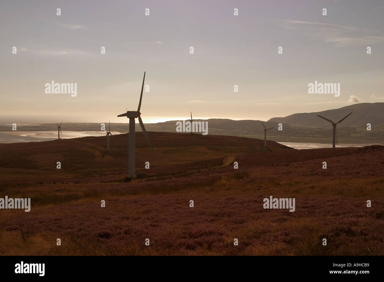Wind power turbines producing electricity for part of Cumbria at Kirkby ...
