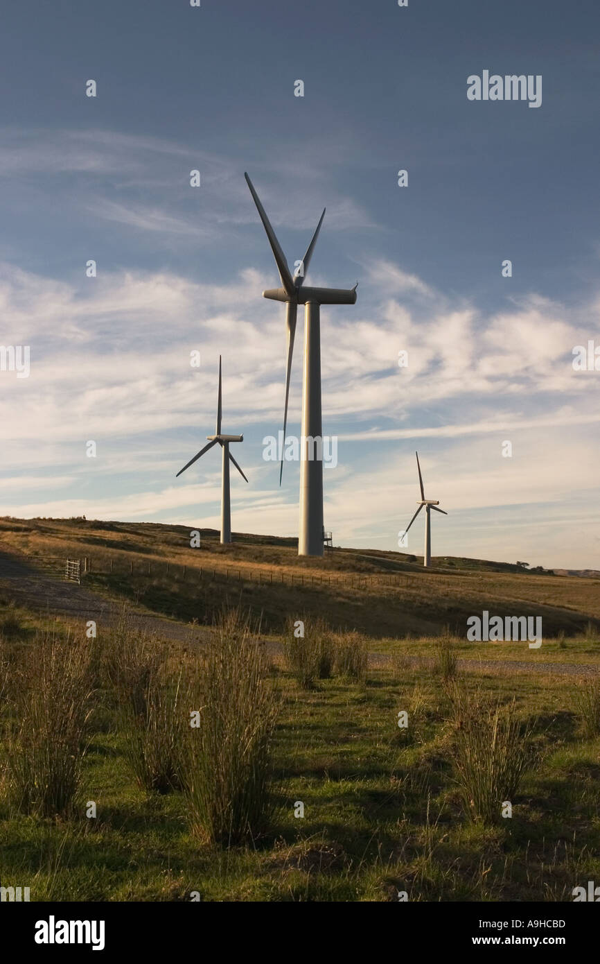 Wind power turbines producing electricity for part of Cumbria UK at ...