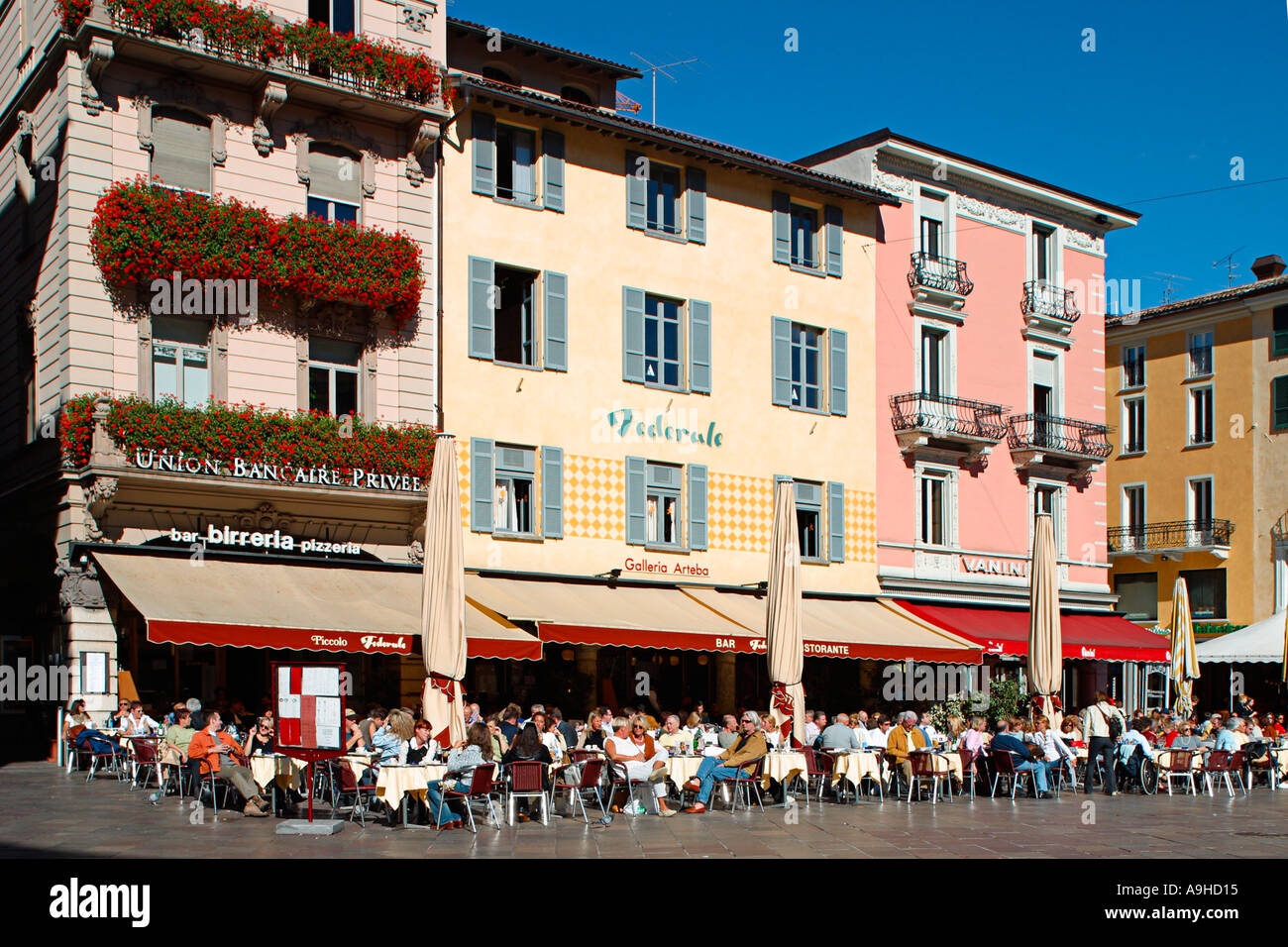 Switzerland Tessin Lugano Piazza della Riforma Cafes Stock Photo - Alamy