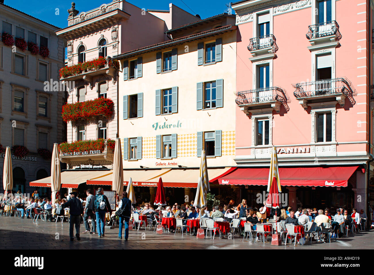 Switzerland Tessin Lugano Piazza della Riforma Cafes Stock Photo - Alamy