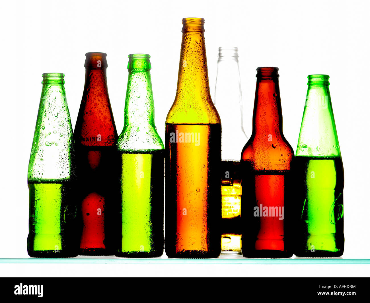 line of beer bottles Stock Photo - Alamy