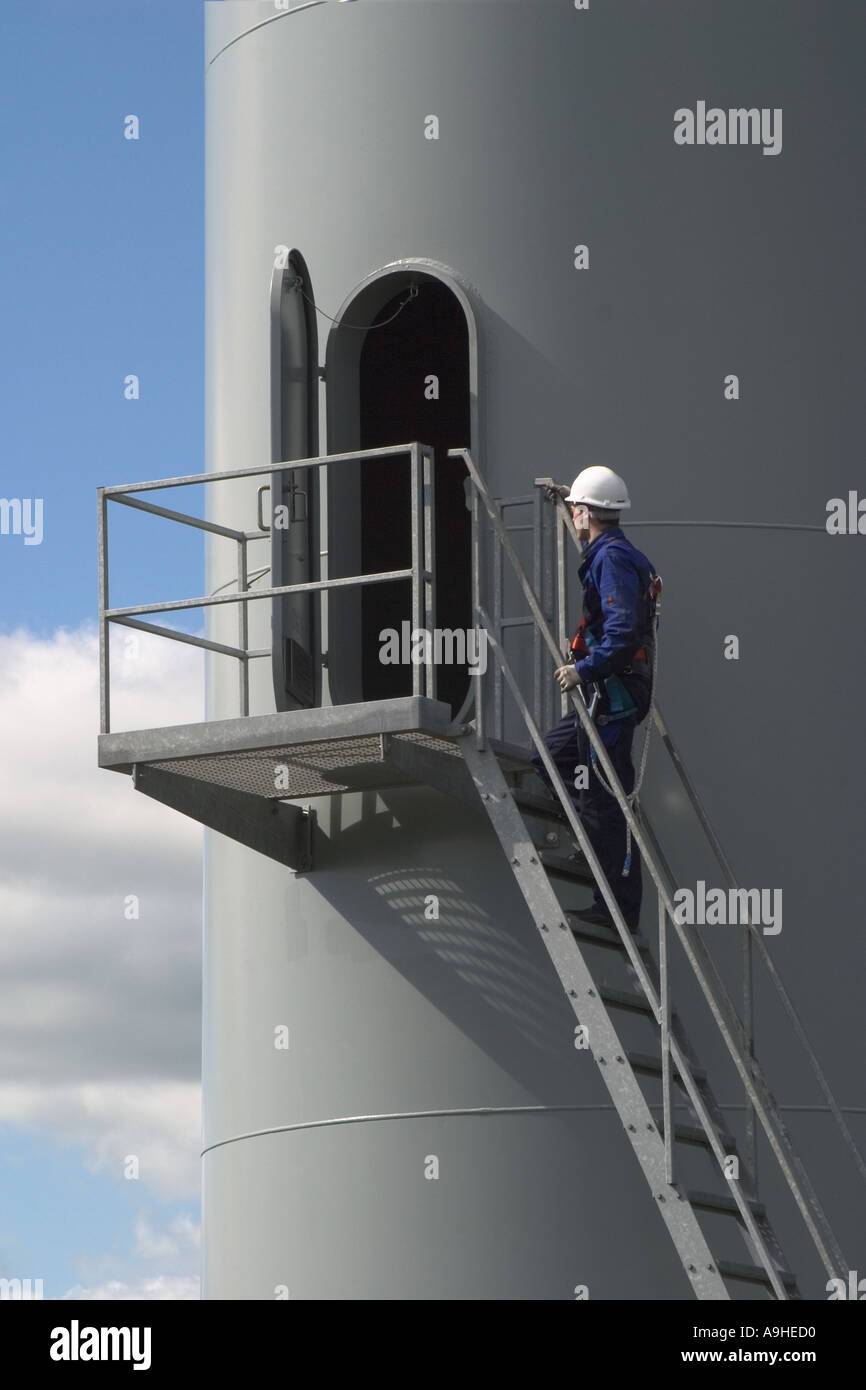 Man Climbing Wind Turbine Man Wind Farm High Resolution Stock ...