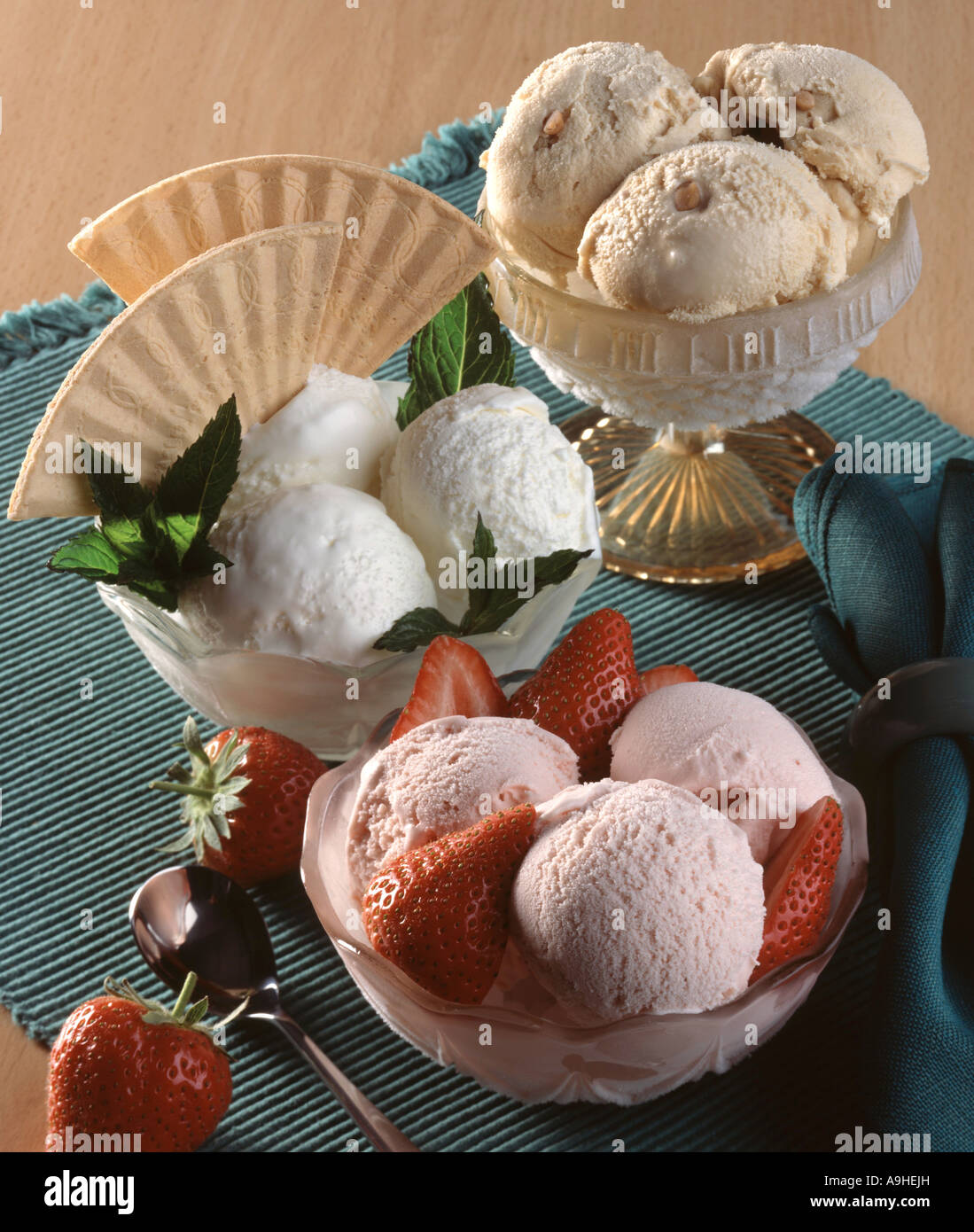 three ice cream desserts Stock Photo - Alamy