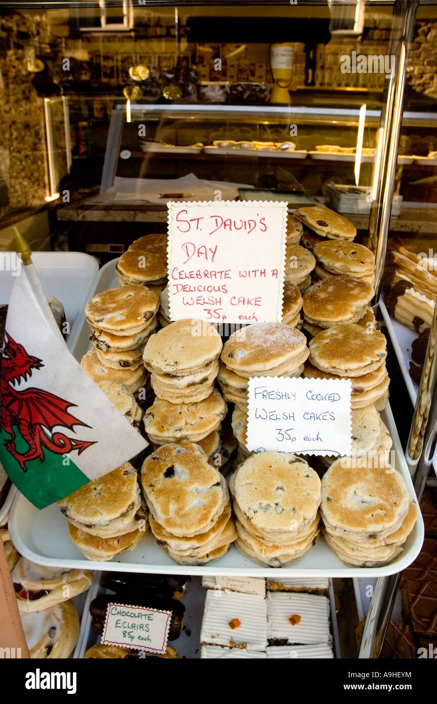 Welsh cakes in a bakery window on St David s day Hay on Wye Powys Wales ...