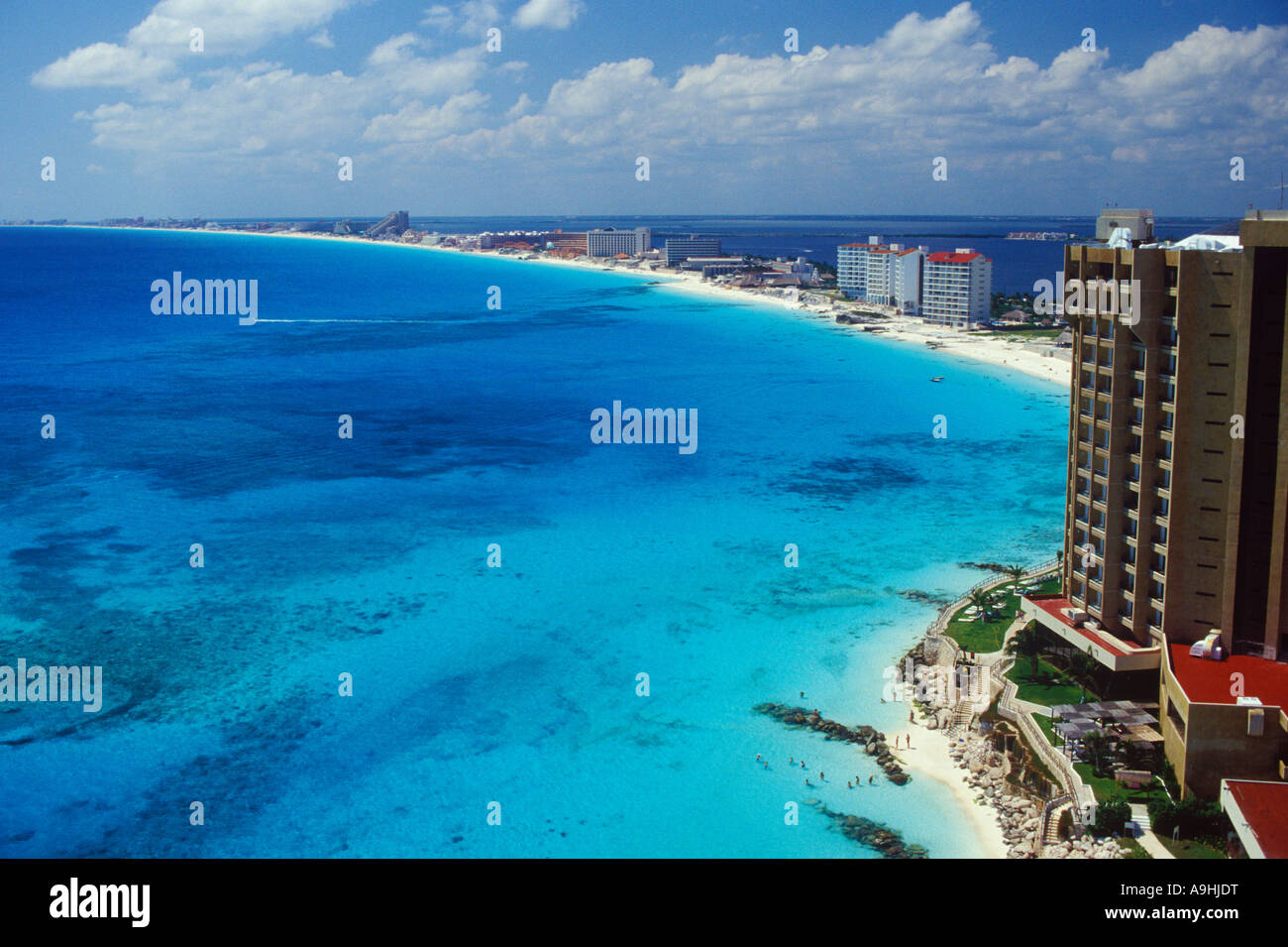 View of magnificient beach viewed southward from Punta Cancun, Quintana ...