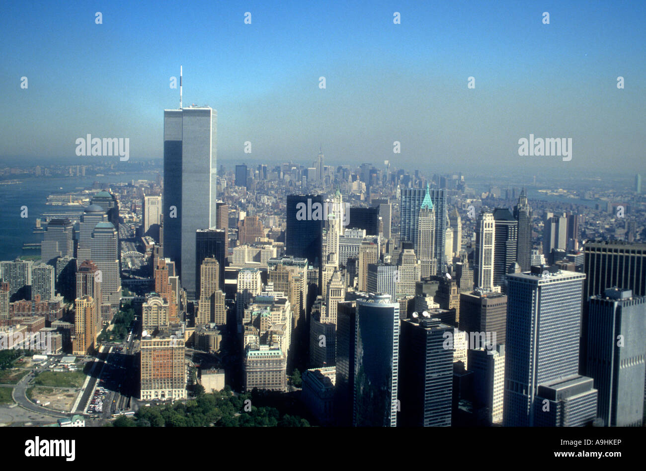 Ariel View Of Manhattan, Pre 9/11 Stock Photo - Alamy