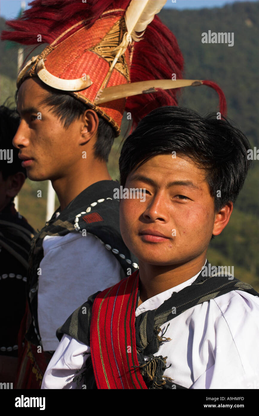 MYANMAR BURMA Sagaing Division Lahe village Naga men at Naga New Year ...