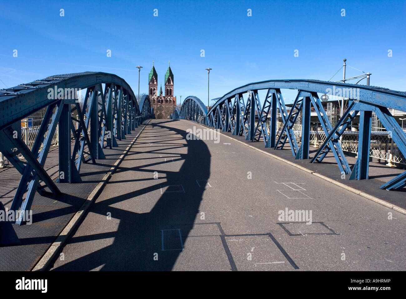 Blue Bridge at Railway Centre, Freiburg, Baden-Wuerttemberg, Germany ...