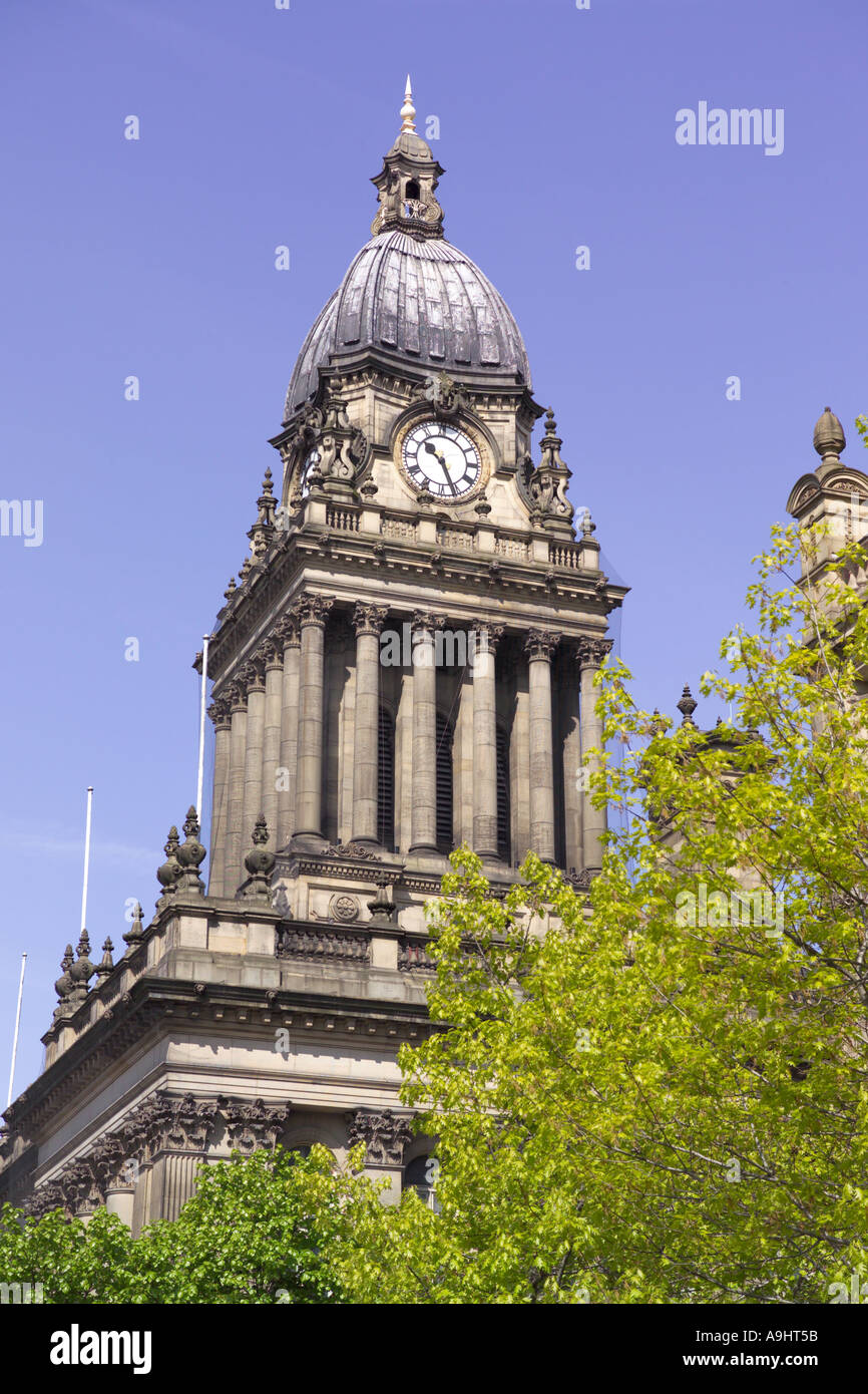 Leeds Town Hall clock tower from Headrow Leeds West Yorkshire England ...