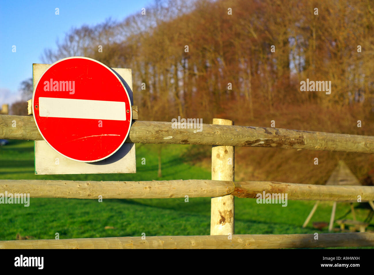 no entry roadsigns on the rural fence Stock Photo - Alamy