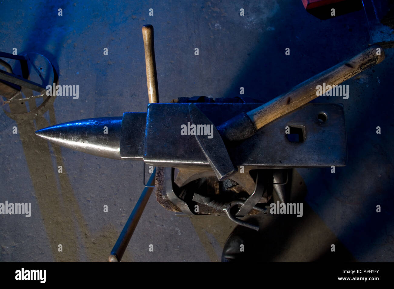 Blacksmiths tools in shop Stock Photo - Alamy