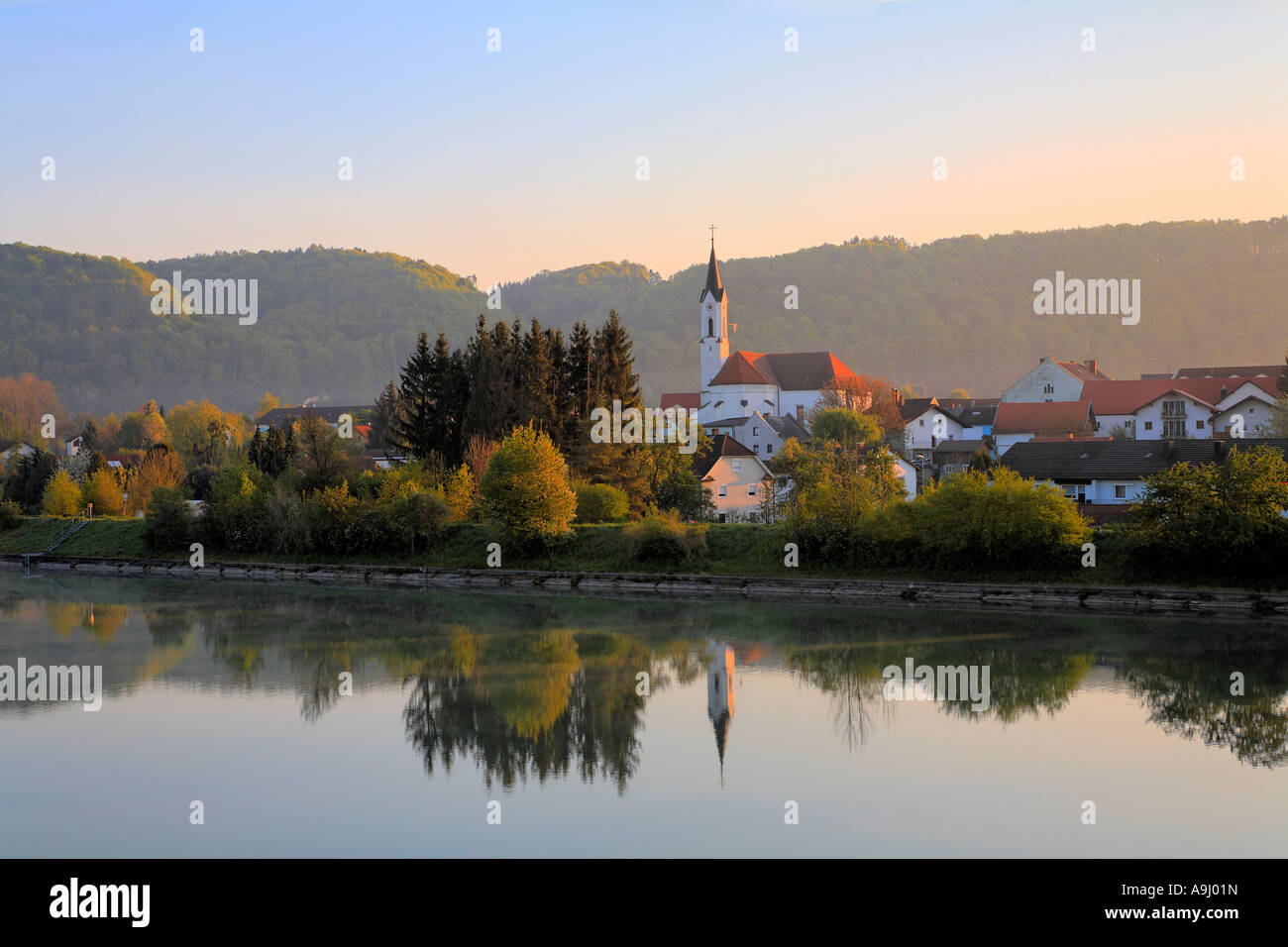 Marktl, view over Inn river, Upper Bavaria, Germany Stock Photo - Alamy