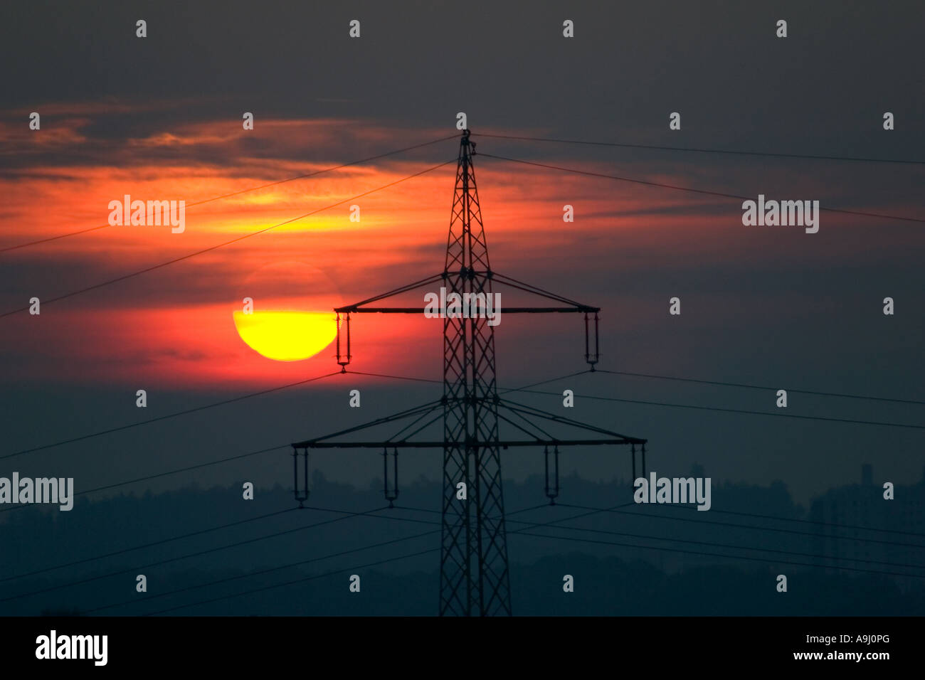 Sun and power pole Stock Photo - Alamy