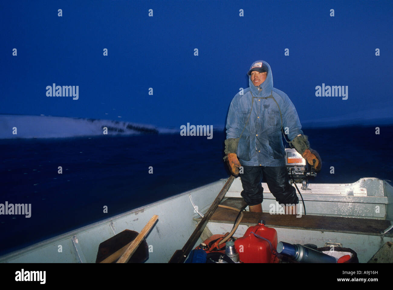 USA Alaska Yupik Eskimos Simeon Fairbanks during spring hunting trip ...