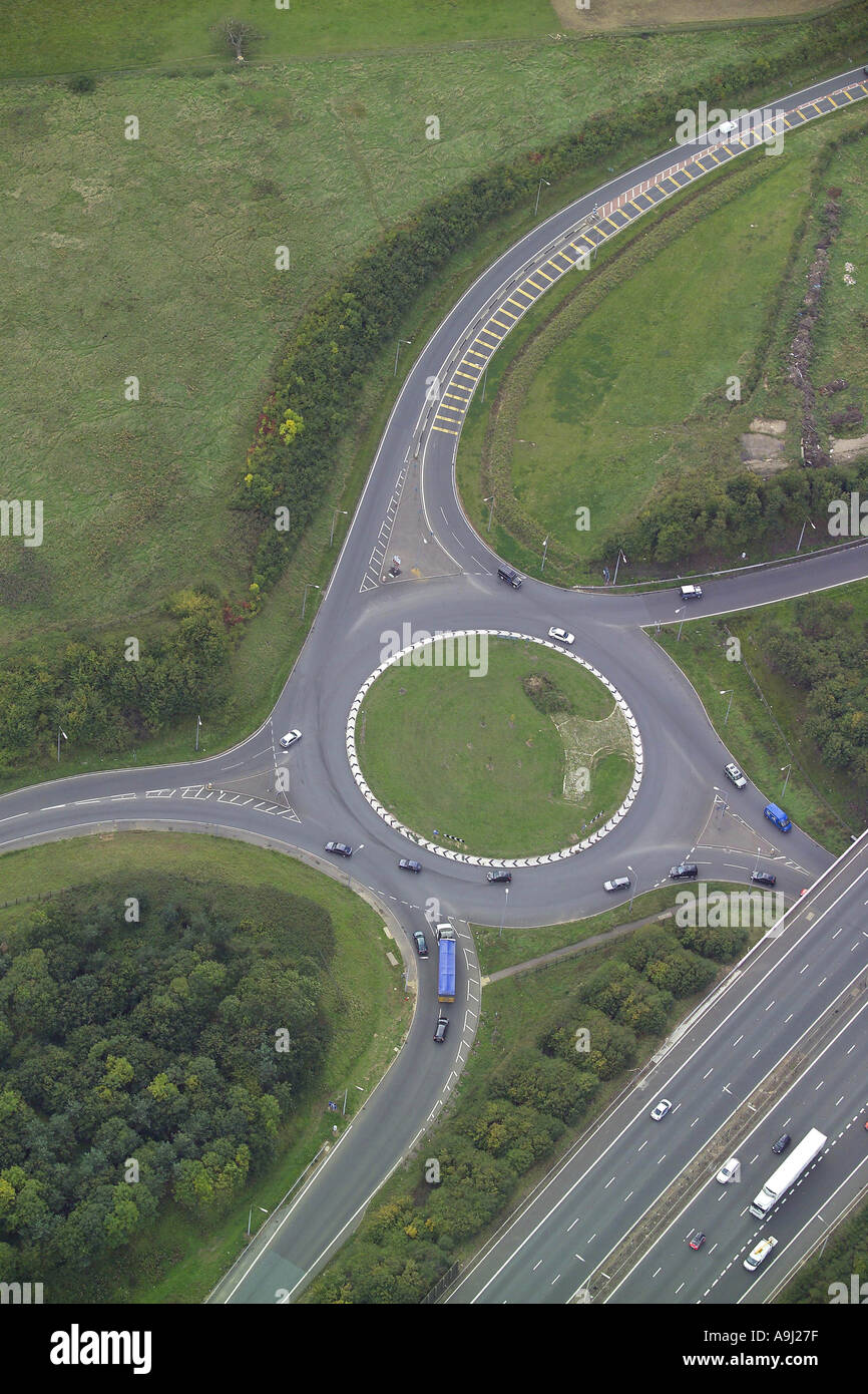 Aerial view of roundabout on Honey Lane by the M25 near Waltham Abbey ...