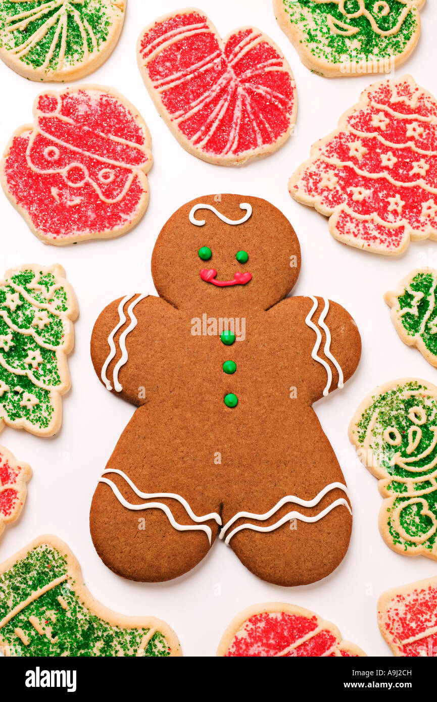 Gingerbread man and sugar cookies, Christmas celebration Stock Photo ...