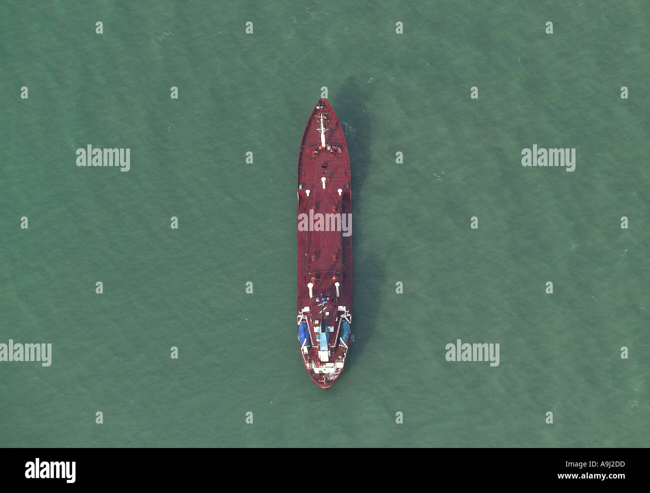 Near vertical aerial view of ship at sea in the English Channel Stock ...