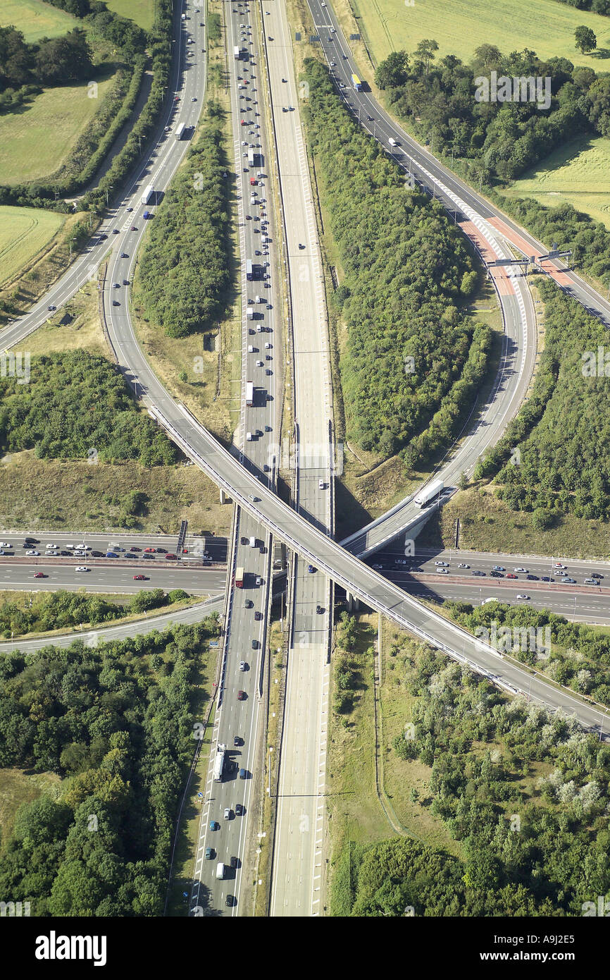Aerial view of of traffic congestion at a Motorway Junction Stock Photo ...